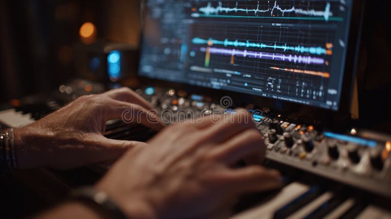 First-person View of Hands Editing Vocal Track with Effects Chain on ...