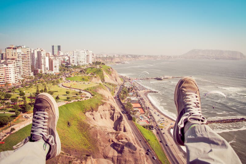 First Person Perspective of Man Legs on the Beach. Vintage Stock Photo ...
