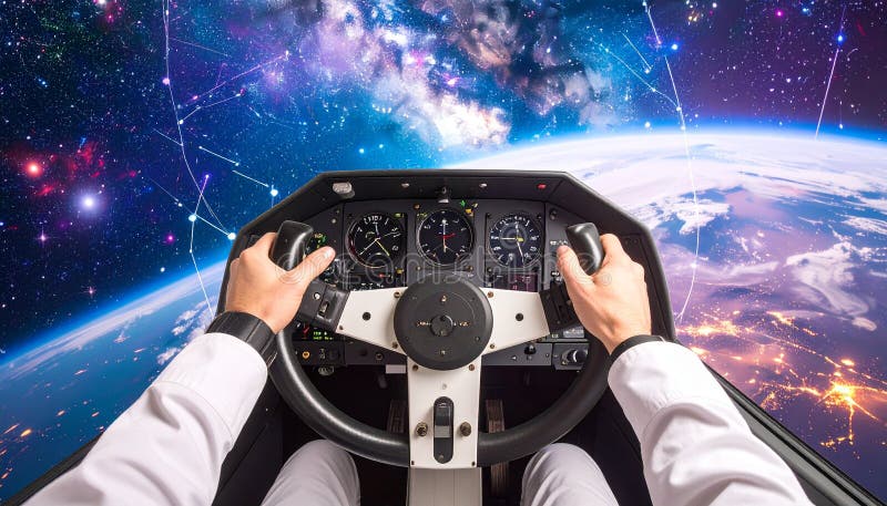 Pilot Navigating through Space Stock Illustration - Illustration of ...
