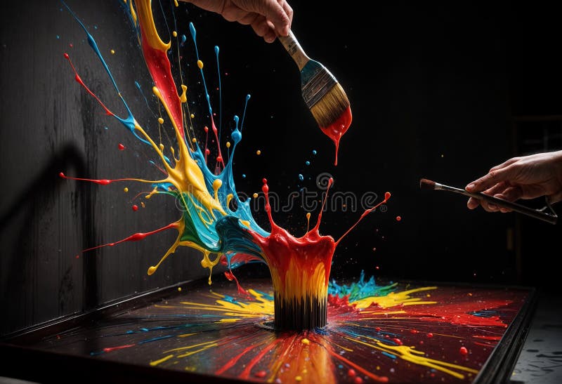 First-person Perspective of Vibrant Paint Being Splashed Onto a Screen ...