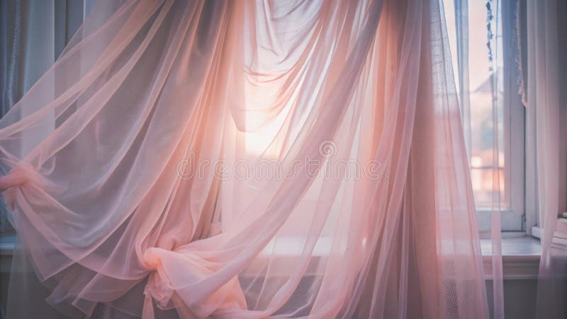First-Person Pink Sheer Curtains Sunlight, Texture, Airy Drape Stock ...