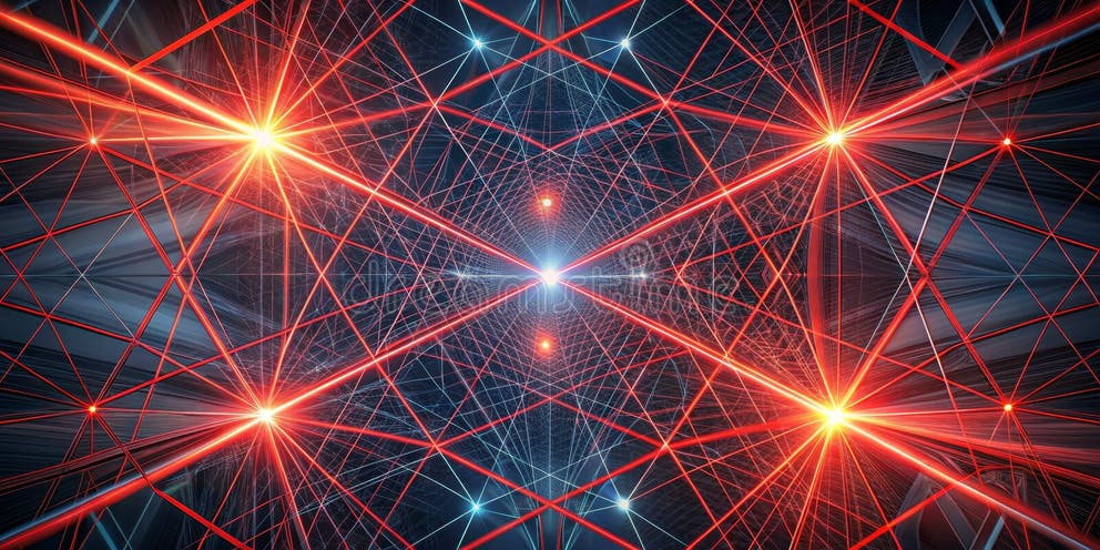 First-Person Red Laser Grid Network Convergence Stock Illustration ...