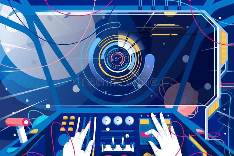 First Person Spaceman in Spaceship with Control Panel in Space. Stock ...