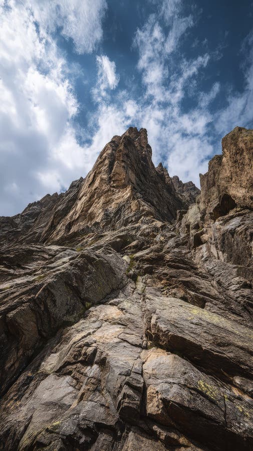 First-person View from the Base of a Sheer Cliff Face, Jagged Rock ...