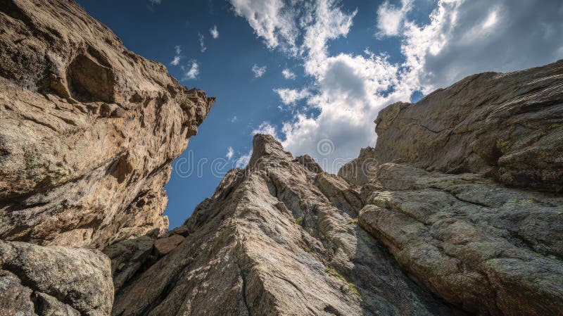 First-person View from the Base of a Sheer Cliff Face, Jagged Rock ...