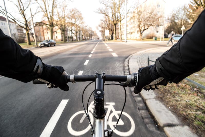 First-person View of Cyclist and Bicycle Marking Stock Photo - Image of ...