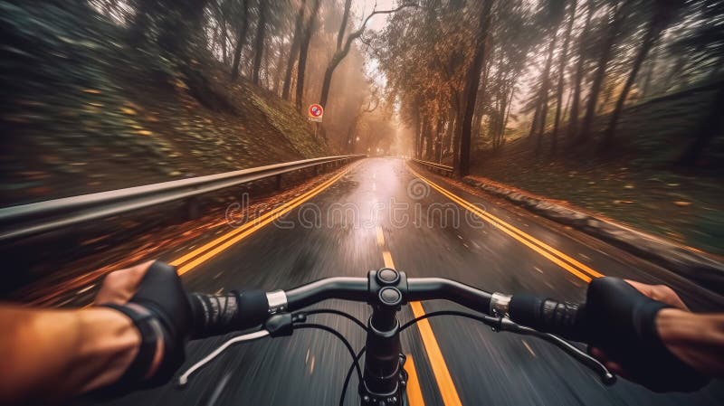 First Person View the Cyclist. Generative AI Stock Illustration ...