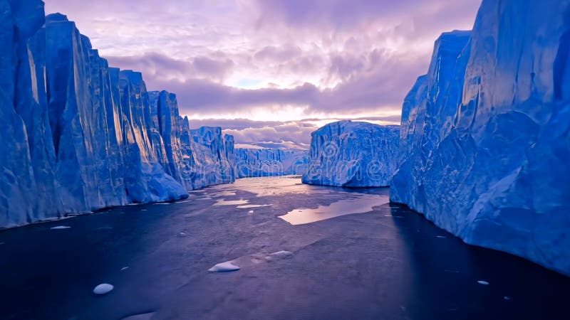 First Person View FPV of Drone Flying through Glacier Canyon. Scenic ...