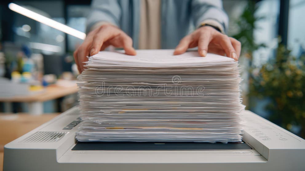 First-Person View of Hands Aligning Papers on Office Scanner Stock ...