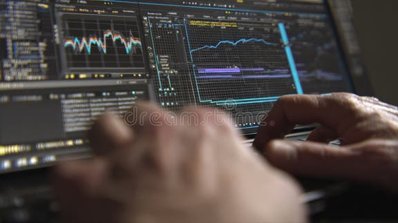 First-Person View of Hands Editing Animation Timeline and Graph Editor ...