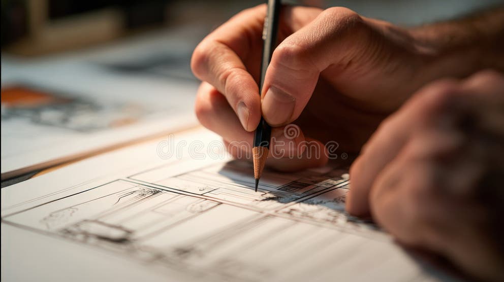 First-Person View of Hands Inking Comic Panel Borders with Precision ...