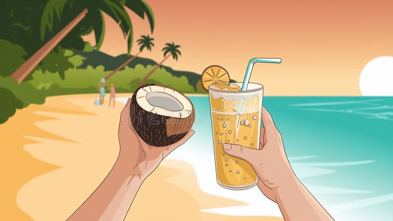 First-Person View of Person Holding a Coconut Cocktail while Looking at ...