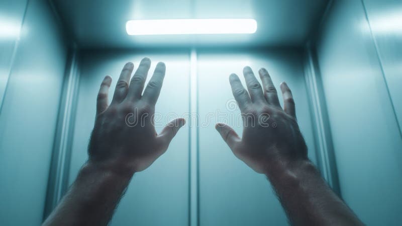 First-person View of a Man Feeling Claustrophobic, Touching Elevator ...