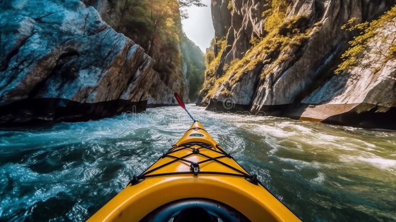First-person View Whitewater Kayaking Extreme Kayaking. Generative AI ...