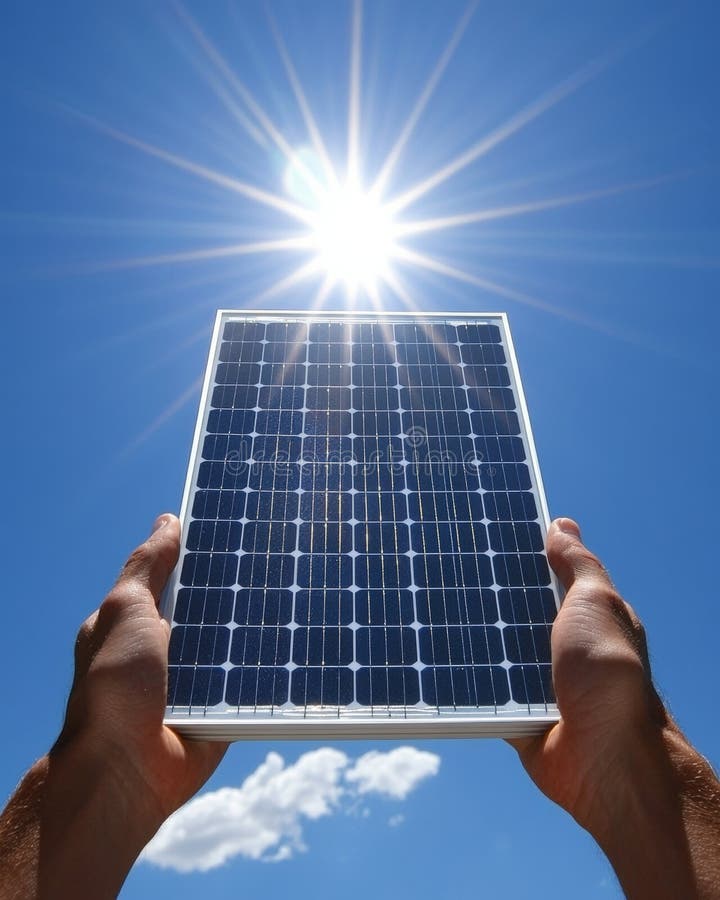 First-person View of a Worker Installing a Solar Panel on a Sunny ...