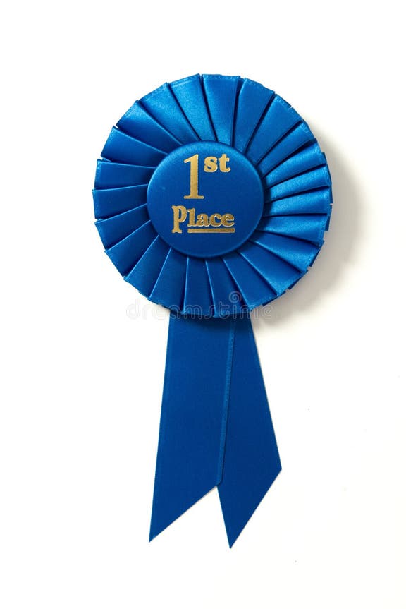 First Place Blue Ribbon on White Stock Photo - Image of honor, victory ...