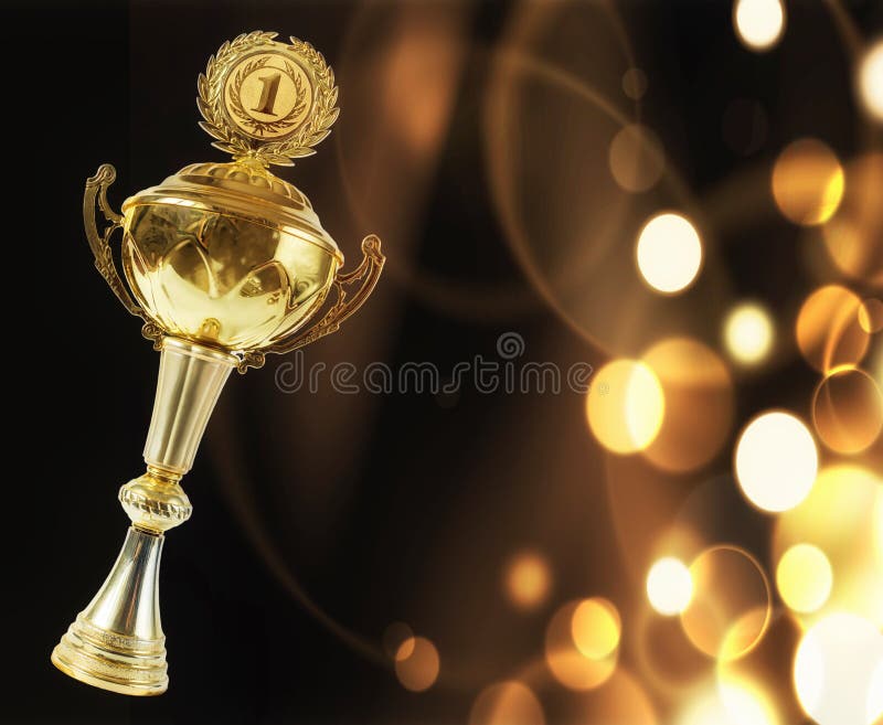 First Place - Golden Cup on a on Sparkling Sparkling Gold Background ...