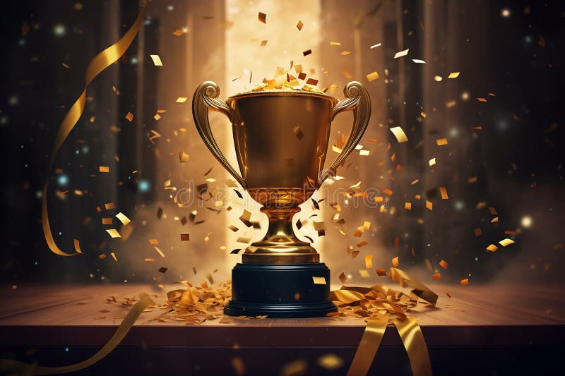 First Place Winners Trophy with Falling Confetti Stock Illustration ...