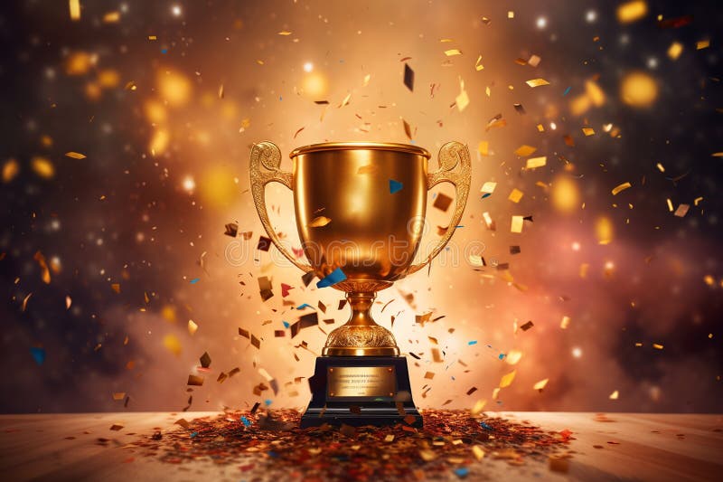 First Place Winners Trophy with Falling Confetti Stock Illustration ...