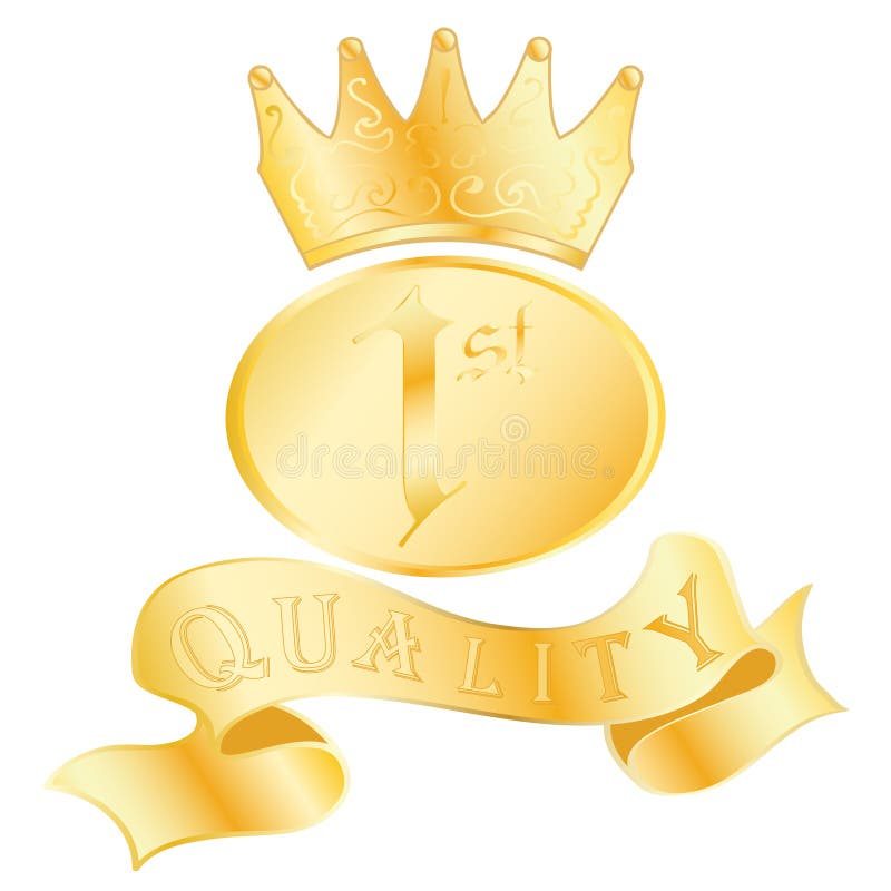 First quality golden label stock vector. Illustration of emblem - 23442395
