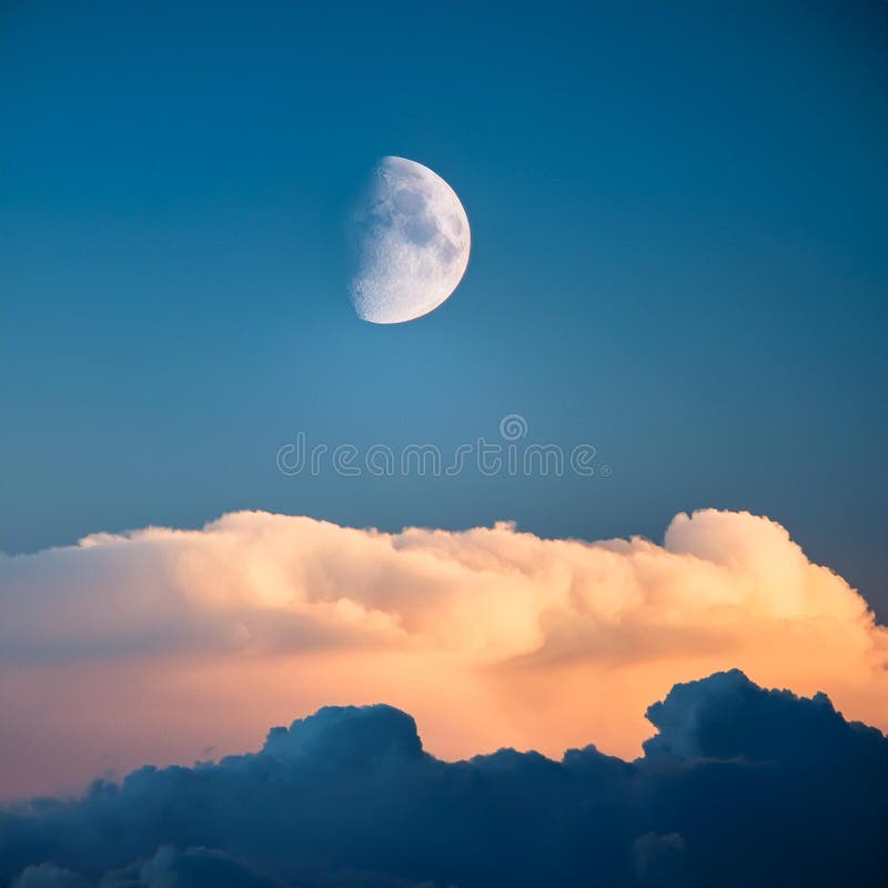 First Quarter Half Moon, AI Generated Stock Illustration - Illustration ...