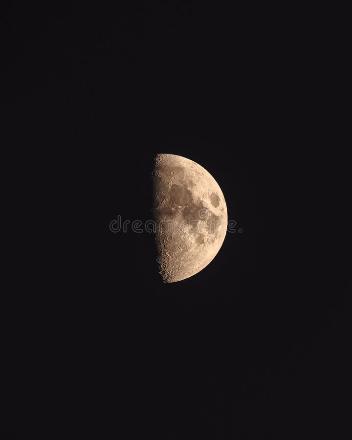 First Quarter Moon in a Black Night Sky. Stock Image - Image of dark ...