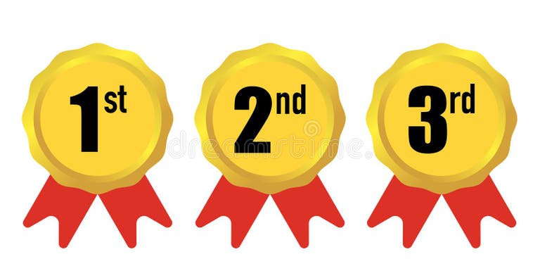 First, Second, and Third Place Badges with Red Ribbons Stock ...