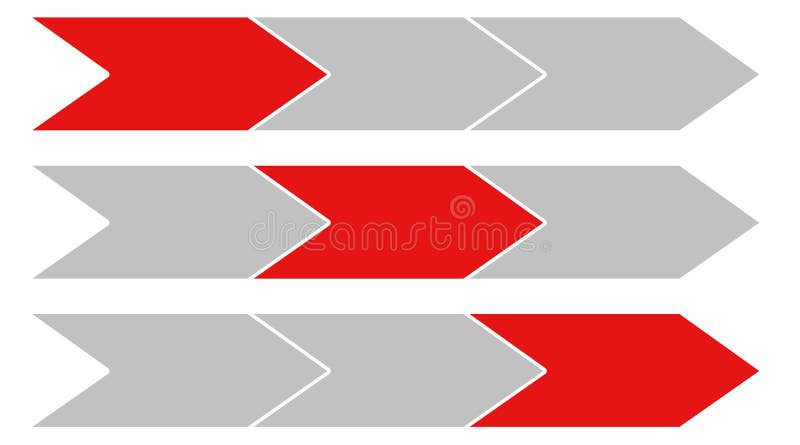 First, Second and Third Step Arrow Grey and Red Stock Illustration ...