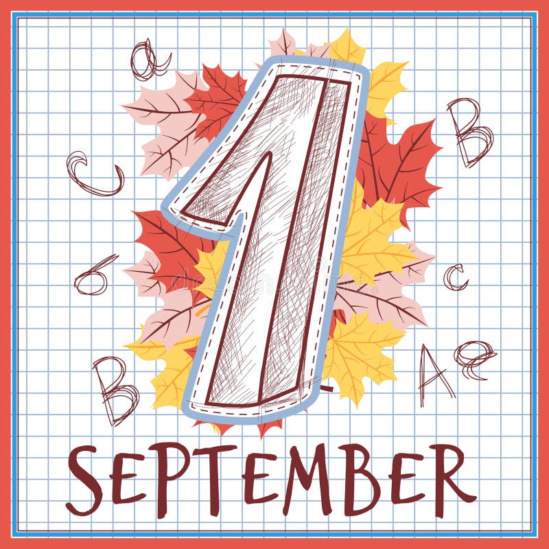 First of September. Number One in the Style of a Hand Drawing with ...