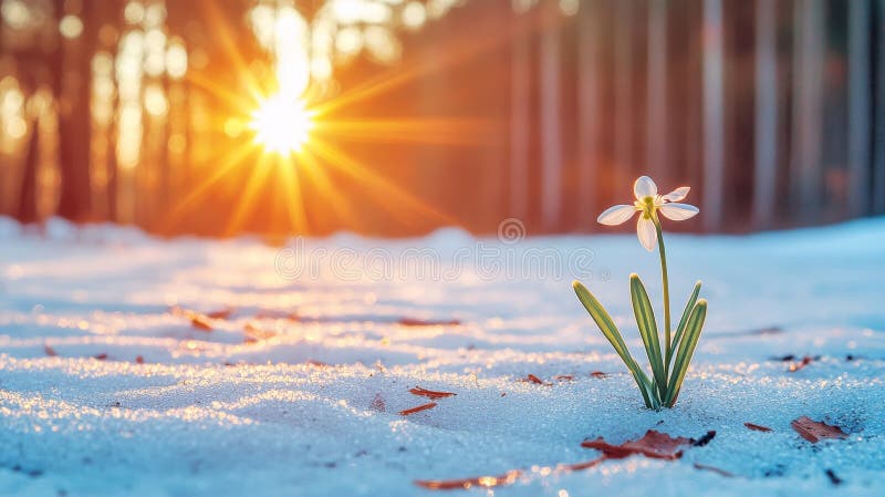 First Sign of Spring Delicate Snowdrop Flower Emerging from Snow at ...