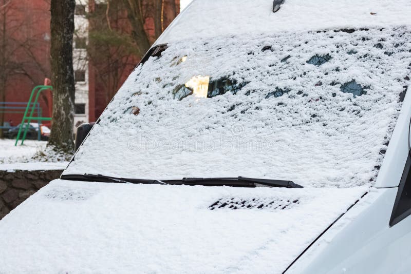 The First Snow on a Car Windshield Stock Image - Image of climate ...