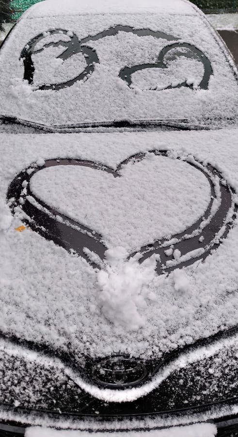 First Snow Drawing of Heart on Car Glass Romance Stock Photo - Image of ...
