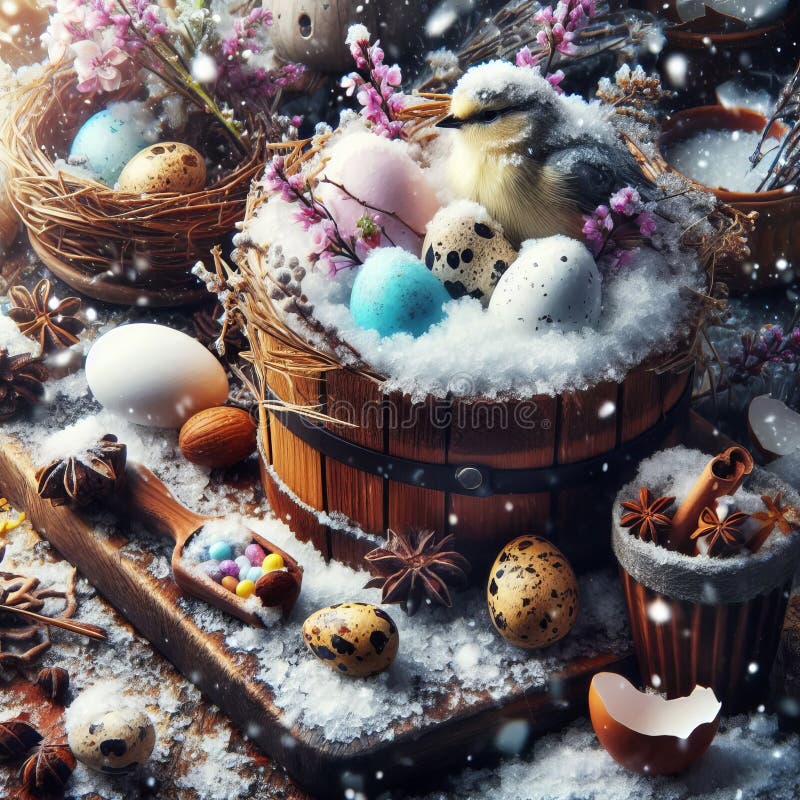 First Snow Easter the First Snowfall Reveals Hidden Eggs As it M Stock ...