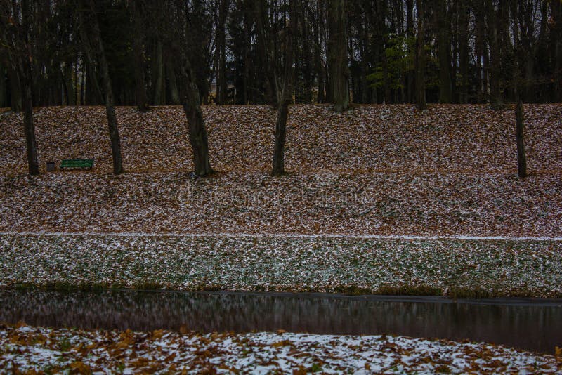 Snow in October in the Park Stock Image - Image of landscape, blizzard ...