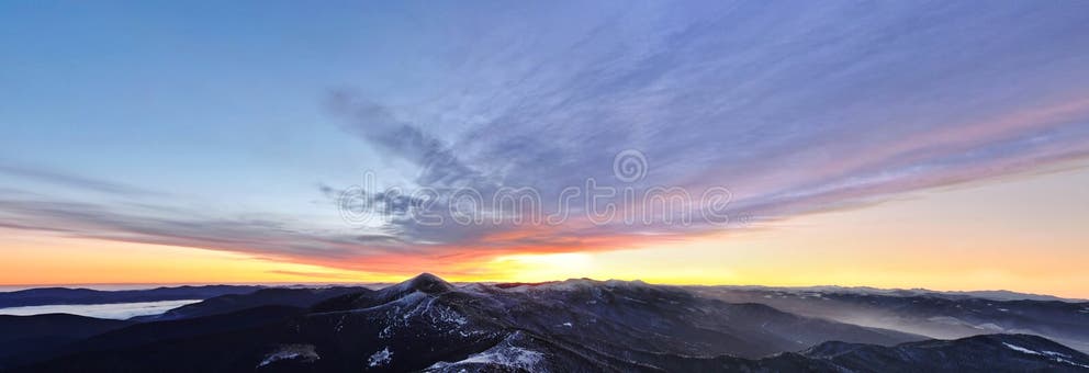 First Snow on the Morning Mountain Ridges Stock Image - Image of ...