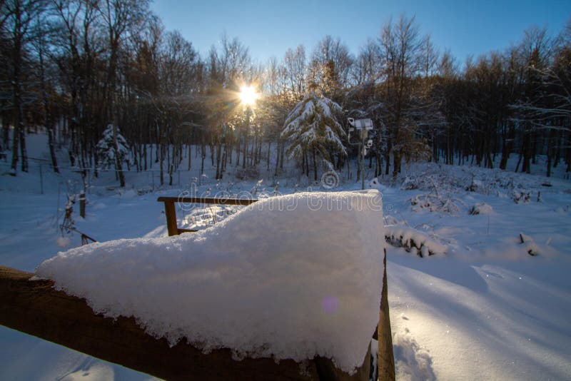 First Snow on the Mountains Early Winter Trapped by Winter Ice Stock ...