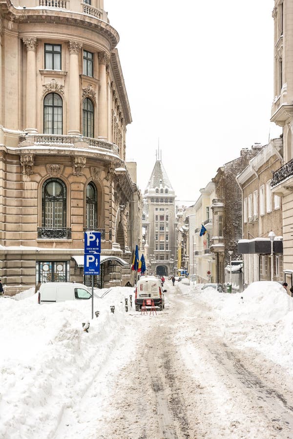First Snow Over Downtown Bucharest Editorial Photography - Image of ...
