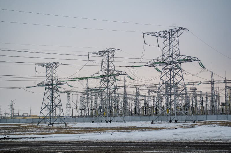 The First Snow at the Power Stock Photo - Image of energy, electric ...