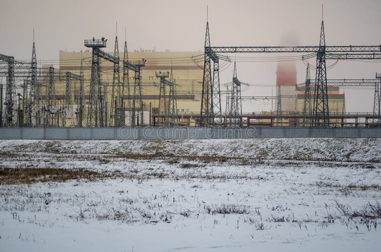 The First Snow at the Power Stock Photo - Image of station, landscape ...