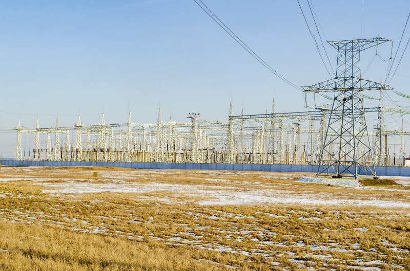 The First Snow at the Power Stock Photo - Image of generation, poles ...