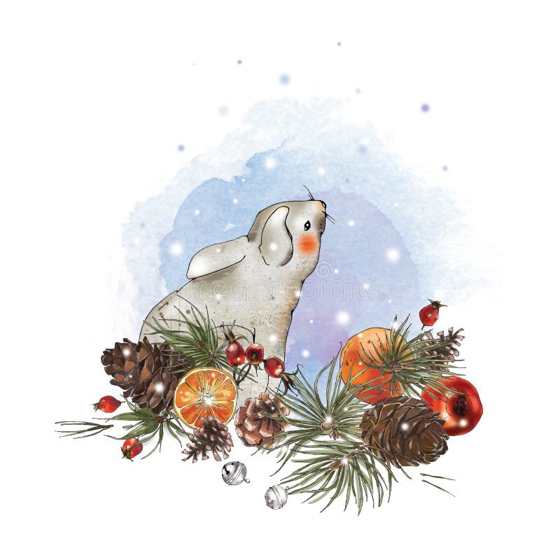 First snow stock illustration. Illustration of cute, berries - 71780300