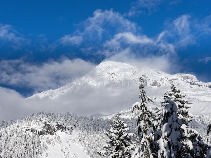 First Snow Rainier stock image. Image of cirque, terrain - 91526413