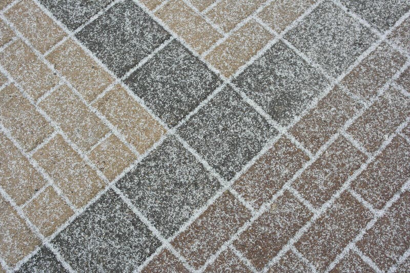 The First Snow on the Tile-paving Stones, the Material is an Abstract ...