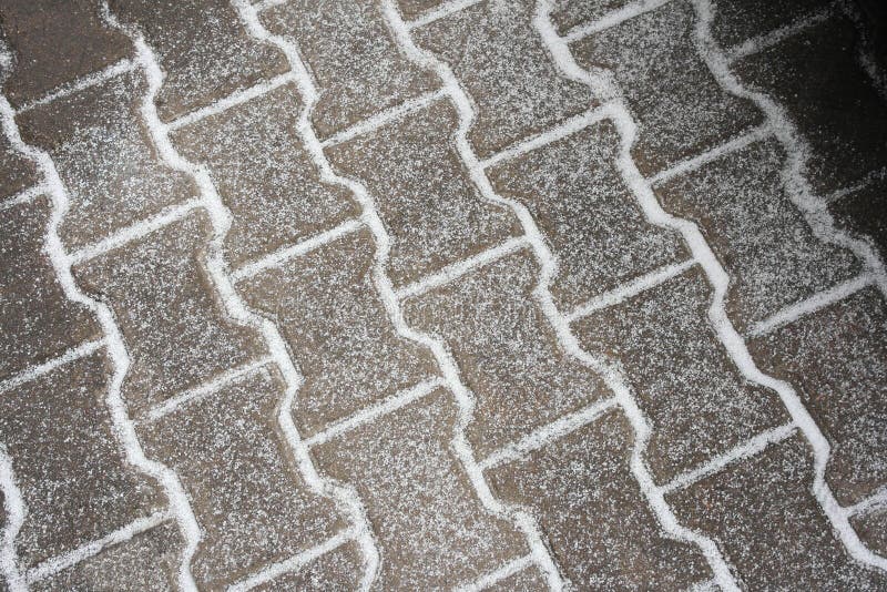 The First Snow on the Tile-paving Stones, the Material is an Abstract ...