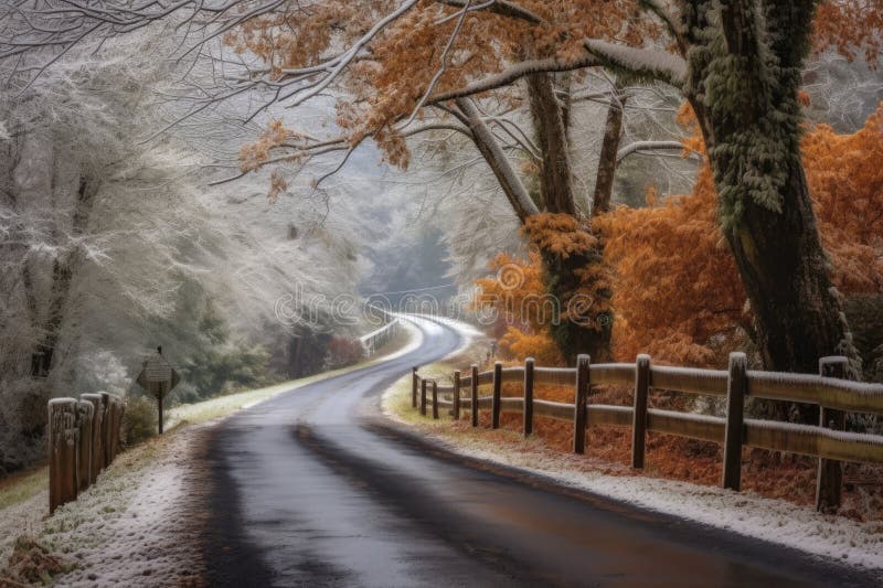 First Snowfall on a Winding Country Road Stock Illustration ...