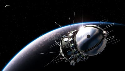 First Spaceship on the Orbit Stock Illustration - Illustration of space ...