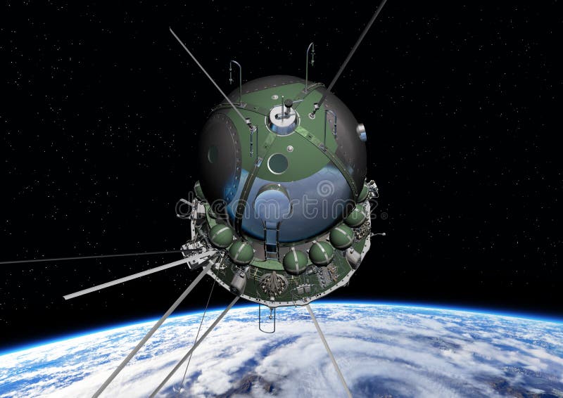 The First Spaceship at the Orbit Stock Illustration - Illustration of ...