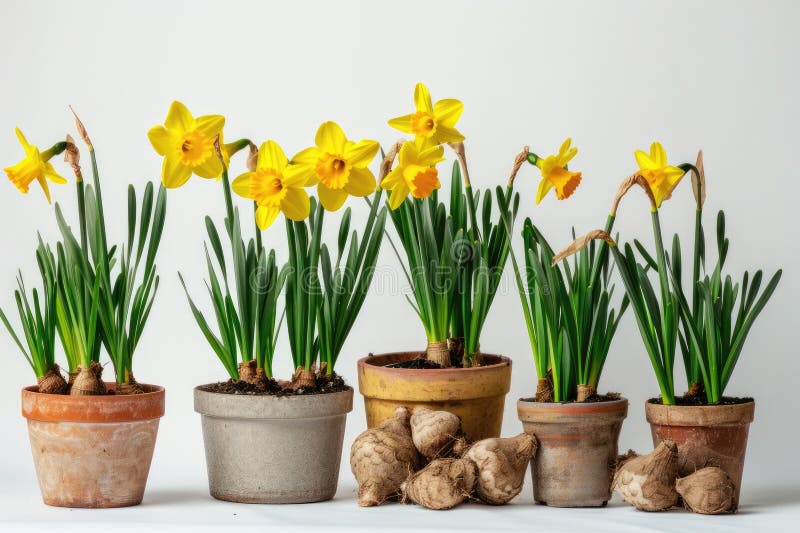 First Spring Flowers, Daffodil Plants in Bulbs and Pots Stock ...