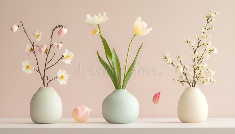 First Spring Flowers in Vase on Pastel Background Stock Image - Image ...