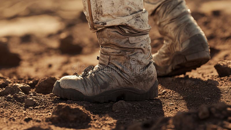 First Step on Mars Marked by an Astronaut S Boot on the Rugged Red ...